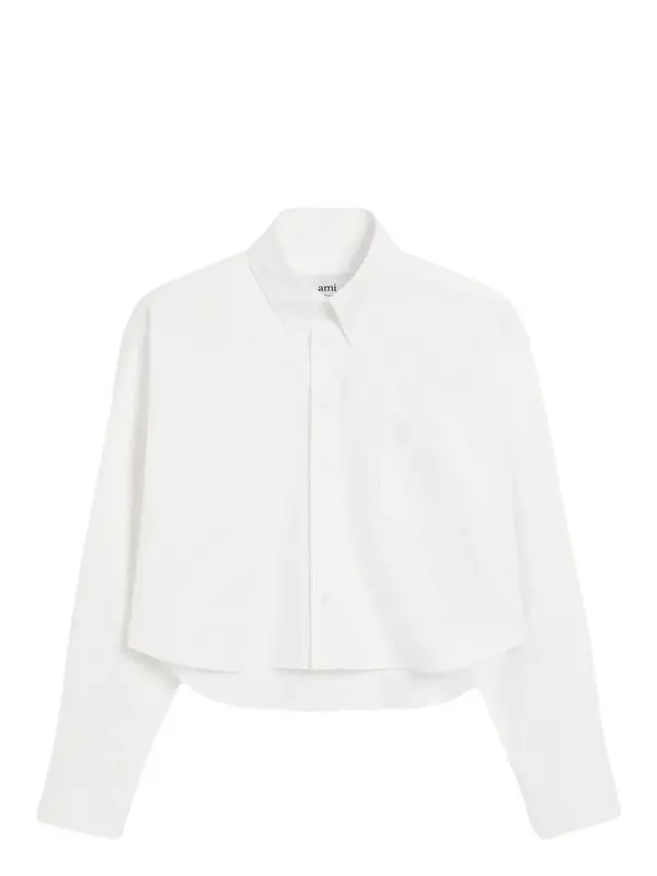 Ami Embossed " De Coeur" Cropped Shirt - White
