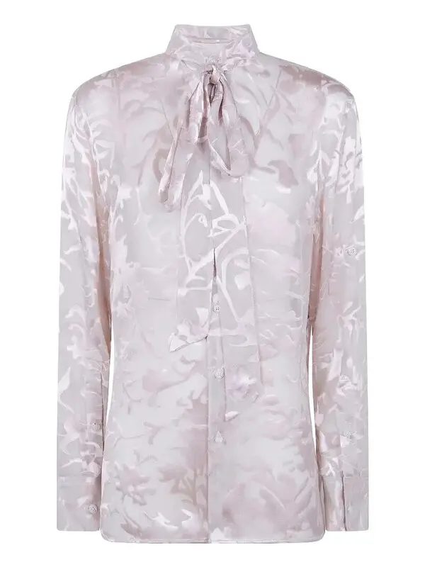 ANN DEMEULEMEESTER Stand Collar Long Shirt With Detachable Foulard - Pink