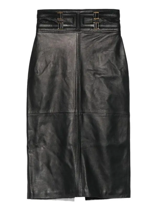 Elisabetta Franchi Leather Midi Skirt - Black