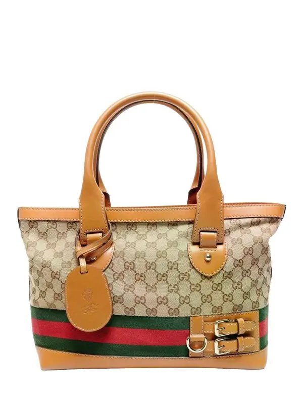 Gucci Gg Signature Web Detailing Canvas Tote Bag - Neutrals