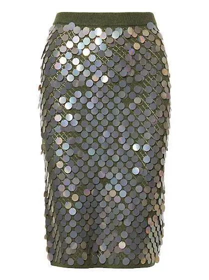 ZANKOV Sequinned Wool And Cashmere-blend Midi Skirt - Olive