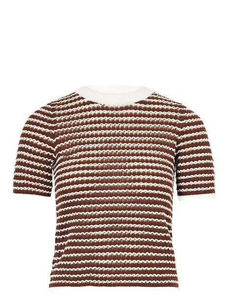ZANKOV Charlotte Crochet-knit Wool Top - Brown Ivory Multi