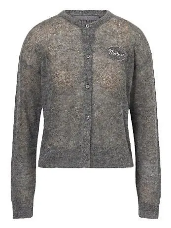 MOTHER The Crop Logo-embroidered Wool-blend Cardigan - Grey