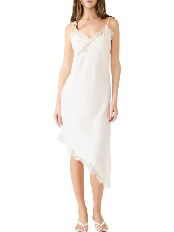 Steve Madden Lace Trim Asymmetric Slip Dress - Cream