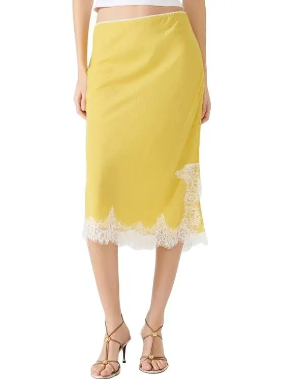 Steve Madden Cinthia Lace Trim Midi Skirt - Golden Lime