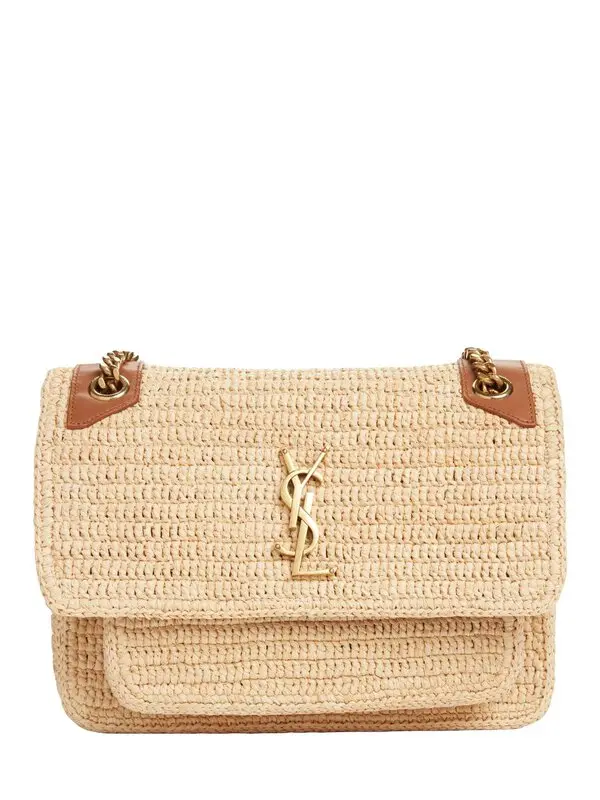 Saint Laurent Medium Niki Woven Raffia Shoulder Bag - Natural/brick