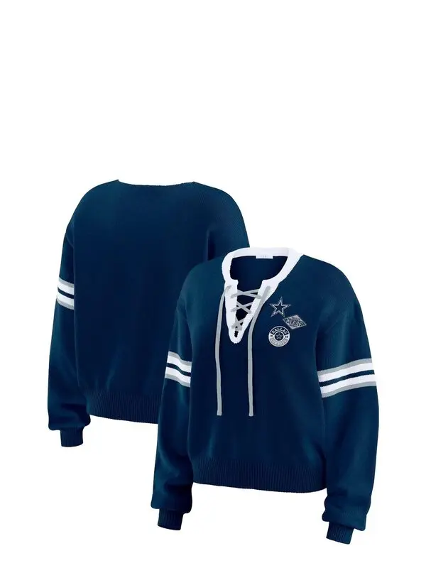WEAR BY ERIN ANDREWS Dallas Cowboys Lace-up Pullover Sweatshirt - Navy