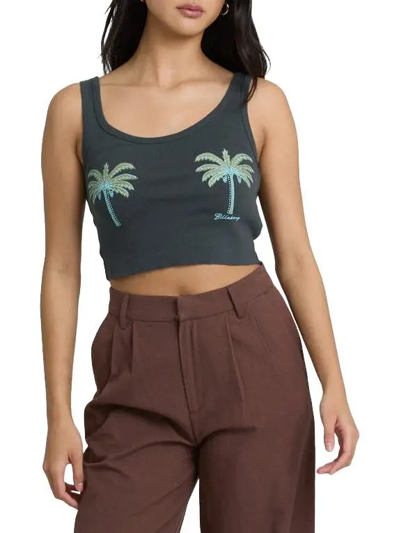 BILLABONG Vacation Crop Graphic Tank - Off Black