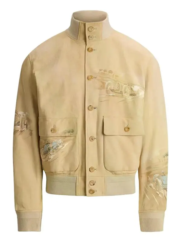 Ralph Lauren Purple Label Hayworth Painted Suede Jacket - Neutrals