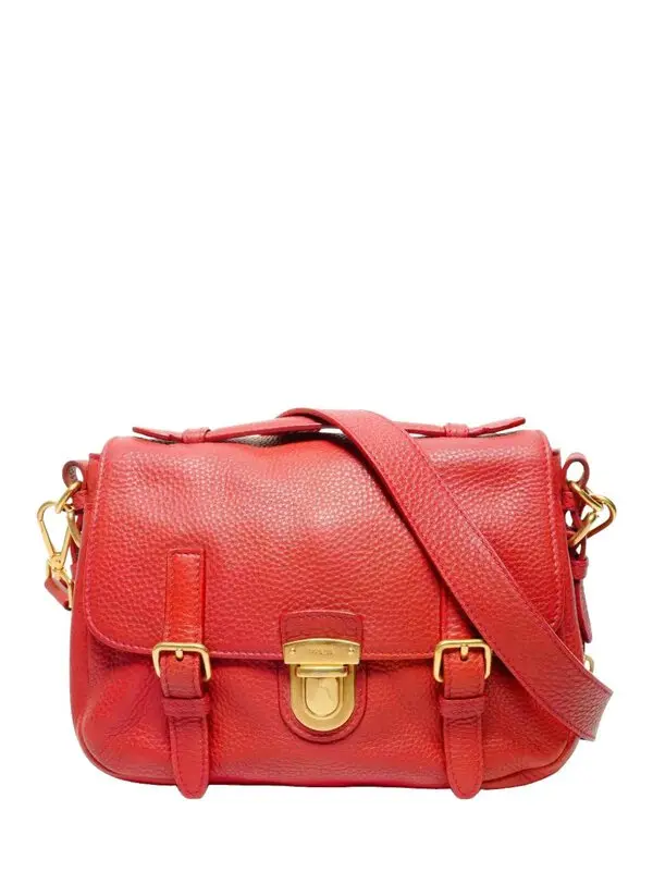 Prada 2000-2020s Vitello Daino Leather Shoulder Bag - Red