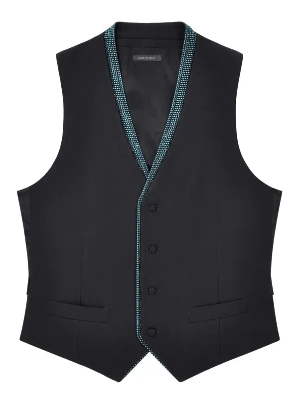 Giorgio Armani Single-breasted Wool Crepe Vest With Rhinestone Detail - Black