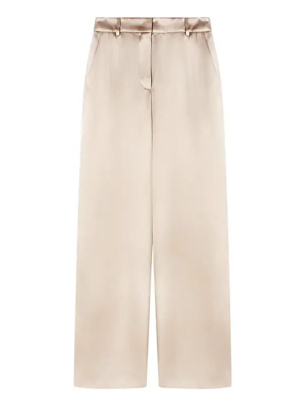 Giorgio Armani Pleated Silk Satin Trousers - Beige