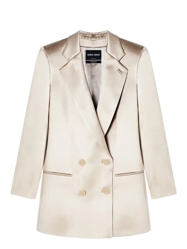 Giorgio Armani Silk Satin Double-breasted Jacket - Beige