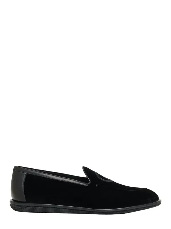 Giorgio Armani Velvet Slip-on Loafer With Logo - Black