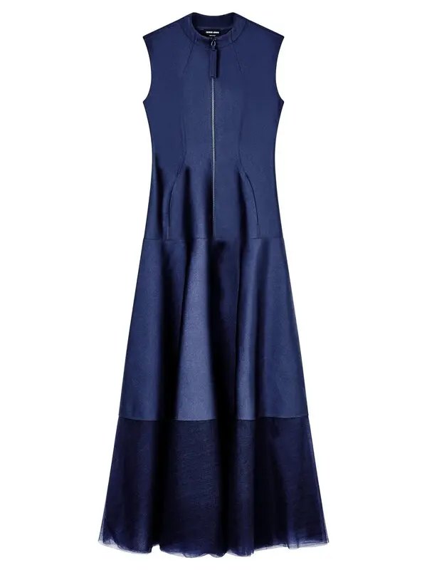 Giorgio Armani Long Dress In Scuba And Jersey - Blue