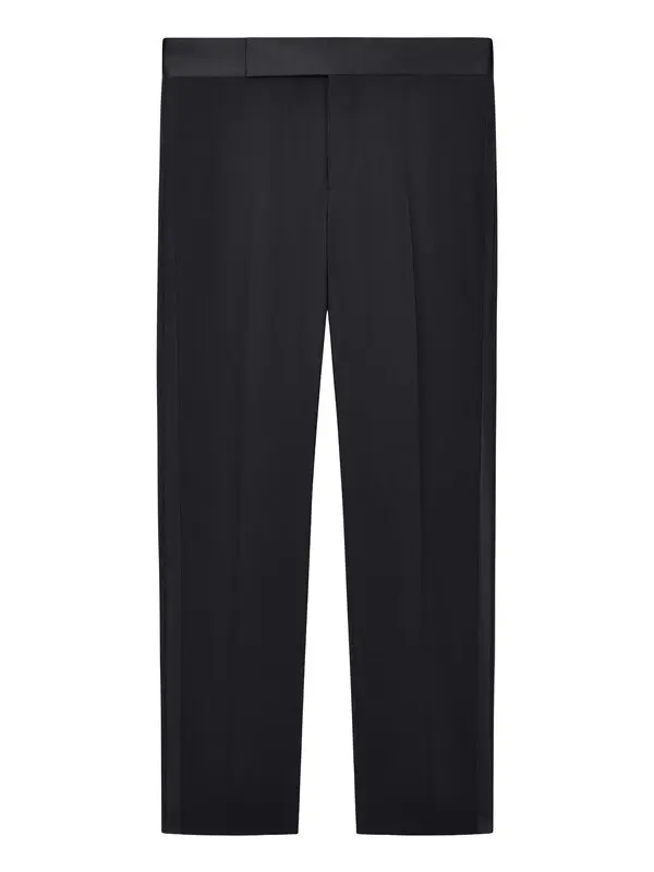Giorgio Armani Flat Front Tuxedo Trousers In Wool Crepe - Black
