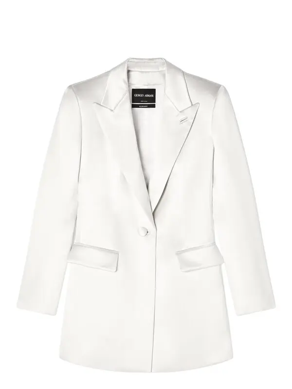 Giorgio Armani Single-breasted Silk Satin Jacket - White