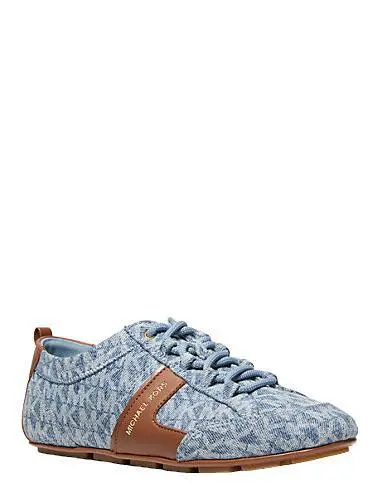 Michael Kors Keely Signature Logo-print Denim And Leather Trainers - White