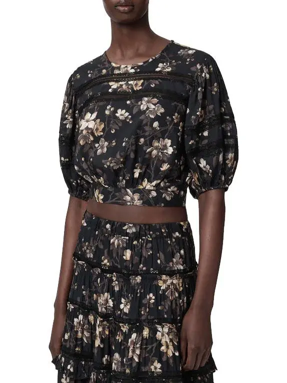 ALLSAINTS Floral Lace Trim Top - Vine Black