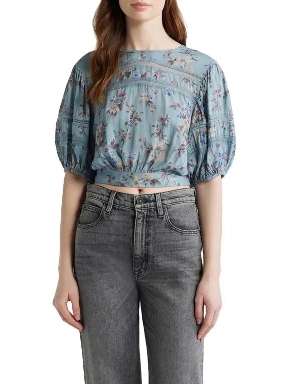 ALLSAINTS Floral Lace Trim Top - Vine Lake Blue
