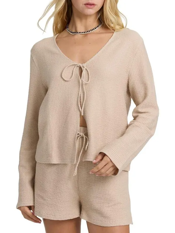 BILLABONG Maya Textured Tie-front Knit Top - Oatmeal