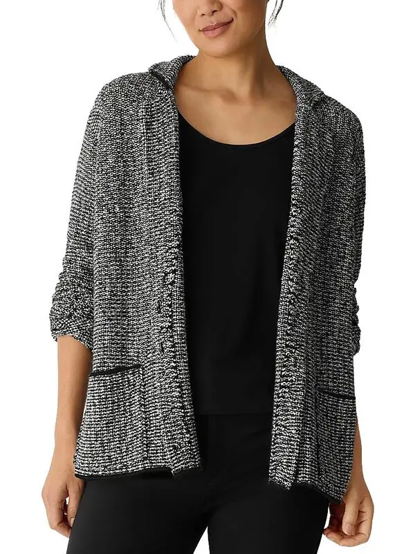 Eileen Fisher Notch Collar Knit Jacket - Black/white
