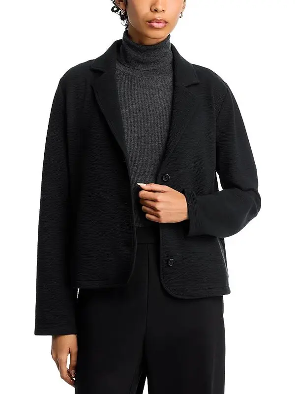 Eileen Fisher Textured Double Knit Notch Collar Jacket - Black