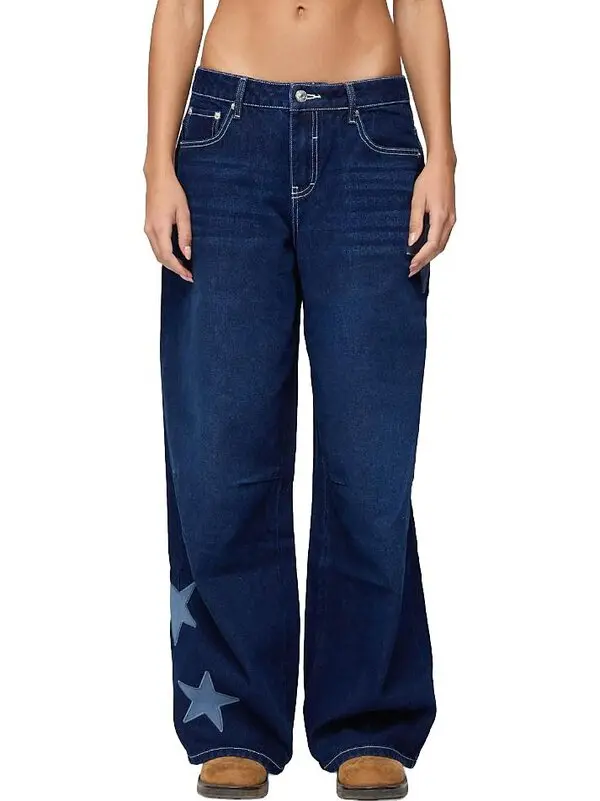 EDIKTED Trish Star Jeans - Indigo-blue-raw-washed
