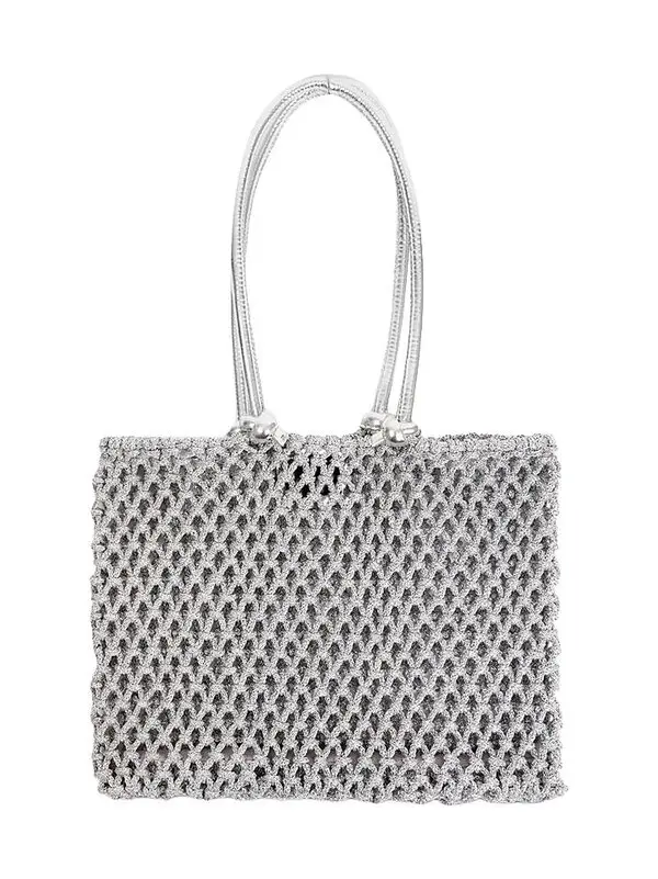 Clare V. Sandy Metallic Macrame Tote - Silver