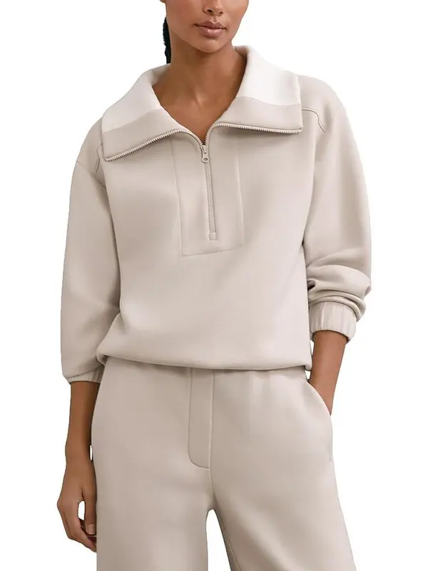 REISS Laney Half Zip Sweatshirt - Stone Neutral