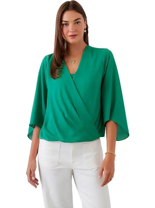 Karen Kane Drape Front Crossover Top - Key Lime