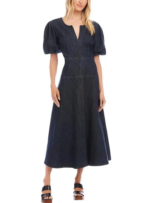 Karen Kane Puffed Sleeve Midi Dress - Denim