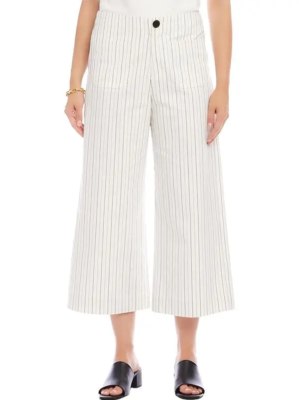 Karen Kane Cropped Wide-leg Pants - Off White/ Black