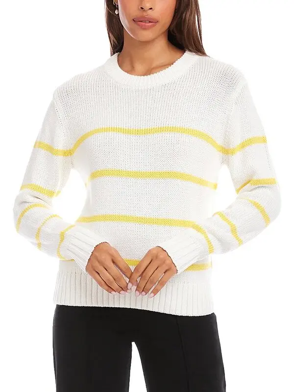 Karen Kane Stripe Crewneck Sweater - Off White/ Lemon