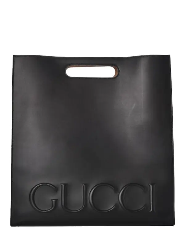 Gucci Xl Embossed Lettering Tote Large - Black