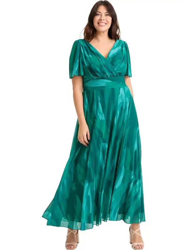 SCARLETT & JO Isabelle Maxi Dress With Angel Sleeves - Sea Green