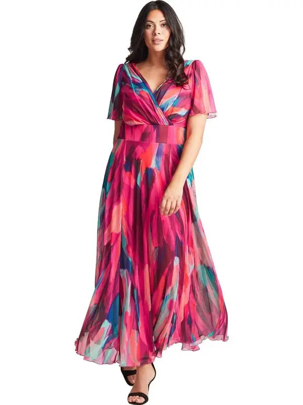 SCARLETT & JO Isabelle Angel Sleeve Maxi Dress - Winter Pink