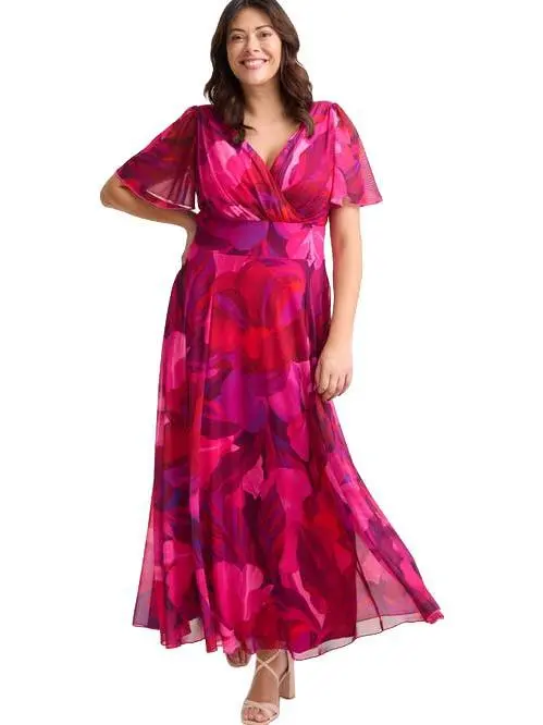 SCARLETT & JO Isabelle Short Sleeve Maxi Dress - Cerise Purple