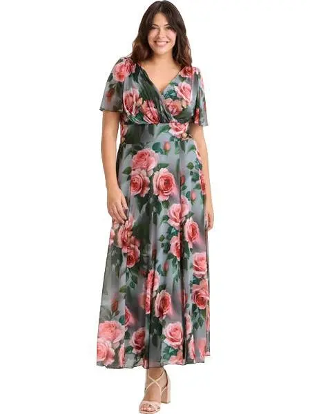 SCARLETT & JO Isabelle Short Sleeve Maxi Dress - Grey Pink