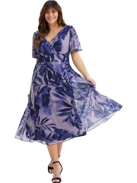 SCARLETT & JO Victoria Floral Angel Sleeve Midi Dress - Indigo Rose