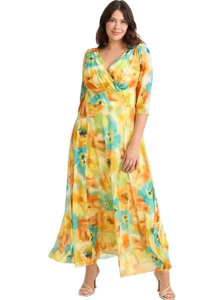 SCARLETT & JO Verity Floral Print Maxi Gown - Lemon Multi