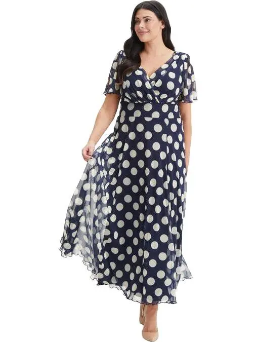 SCARLETT & JO Isabelle Spot Angel Sleeve Maxi Dress - Navy Cream