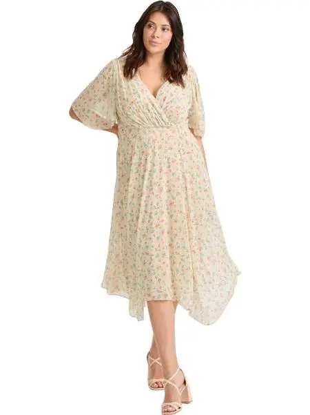 SCARLETT & JO Floral Hanky Hem Dress - Antique Cream Ditsy