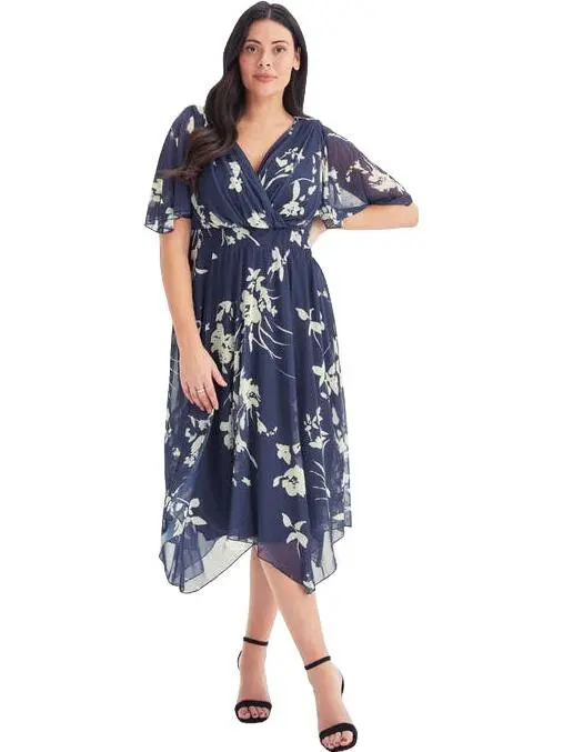 SCARLETT & JO Floral Hanky Hem Dress - Navy Cream