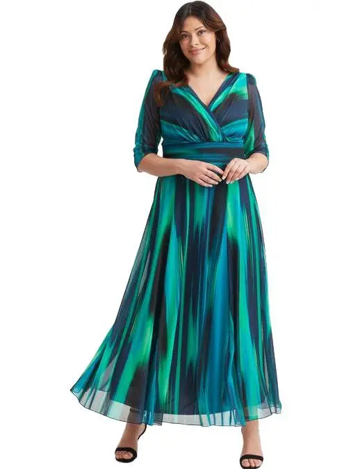 SCARLETT & JO Verity Ikat Print Maxi Gown - Green Ikat