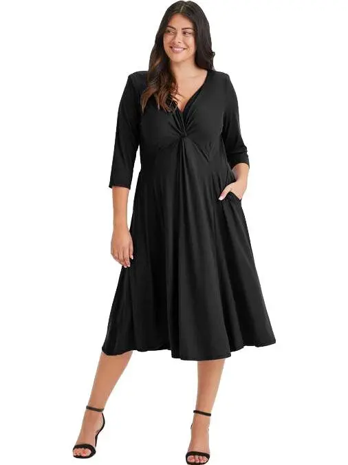 SCARLETT & JO Claudia Solid Knot Front Jersey Dress - Black Jersey
