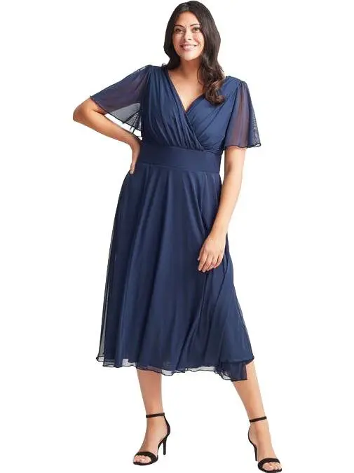 SCARLETT & JO Victoria Angel Sleeve Midi Dress - Solid Navy