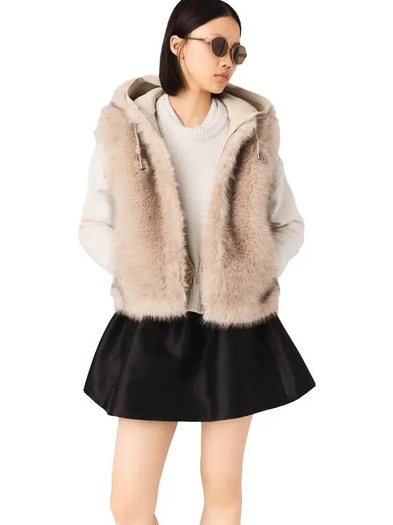 Maje Short Faux Fur Jacket - Beige