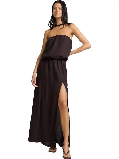 Onia Air Linen High Slit Maxi Dress - Espresso
