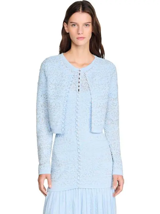 Sandro Cropped Pearled Cardigan - Sky Blue